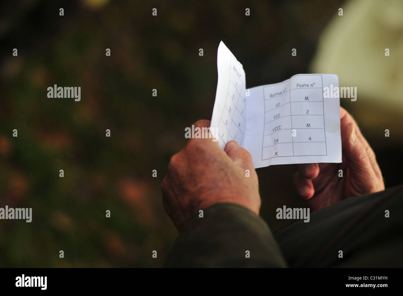 A HUNTER CONSULTING THE POSITION OF THE OTHER HUNTERS HUNTING IN A ...