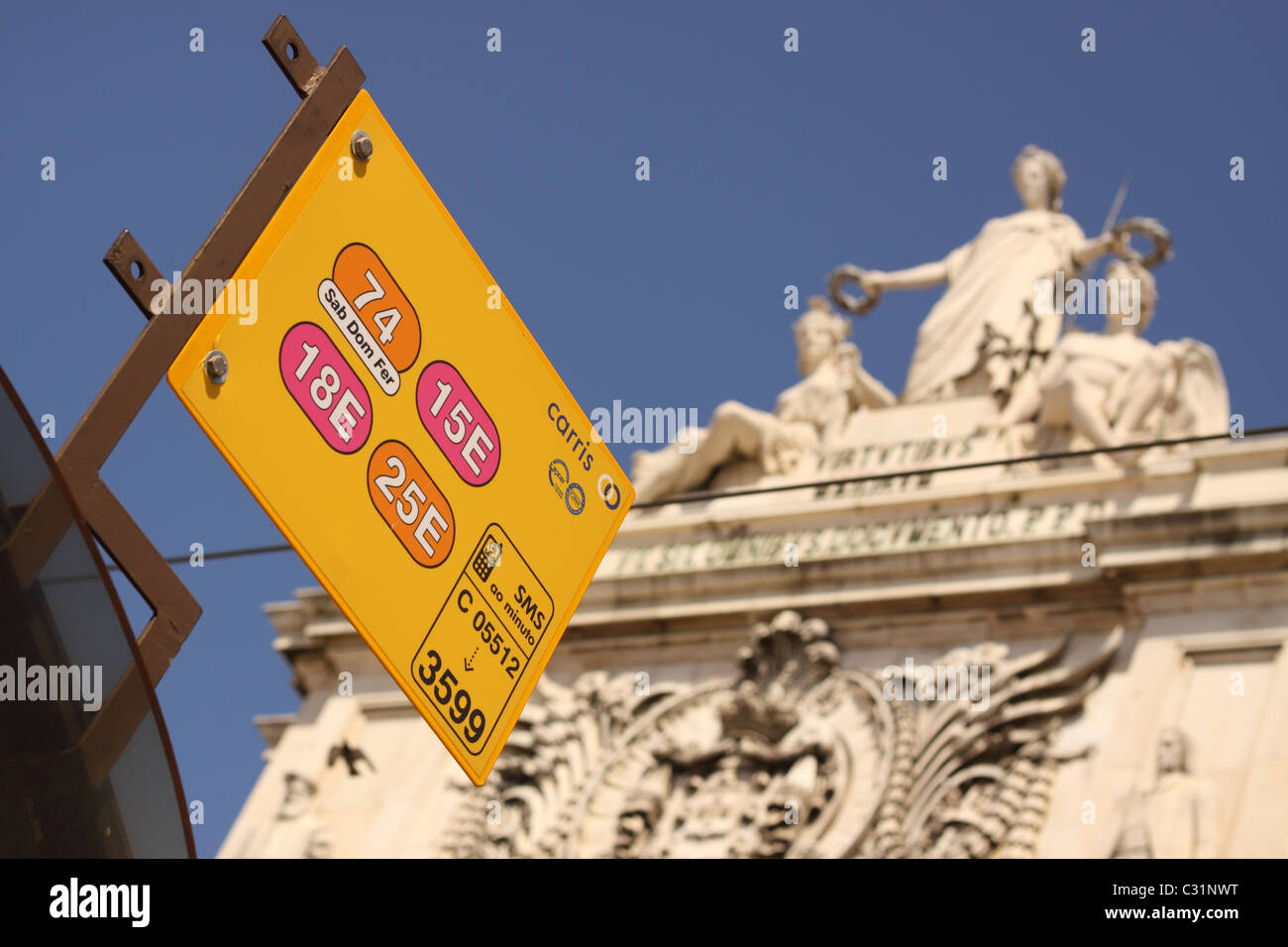 Lisbon Portugal Carris bus and tram service stop sign at Praca Do ...