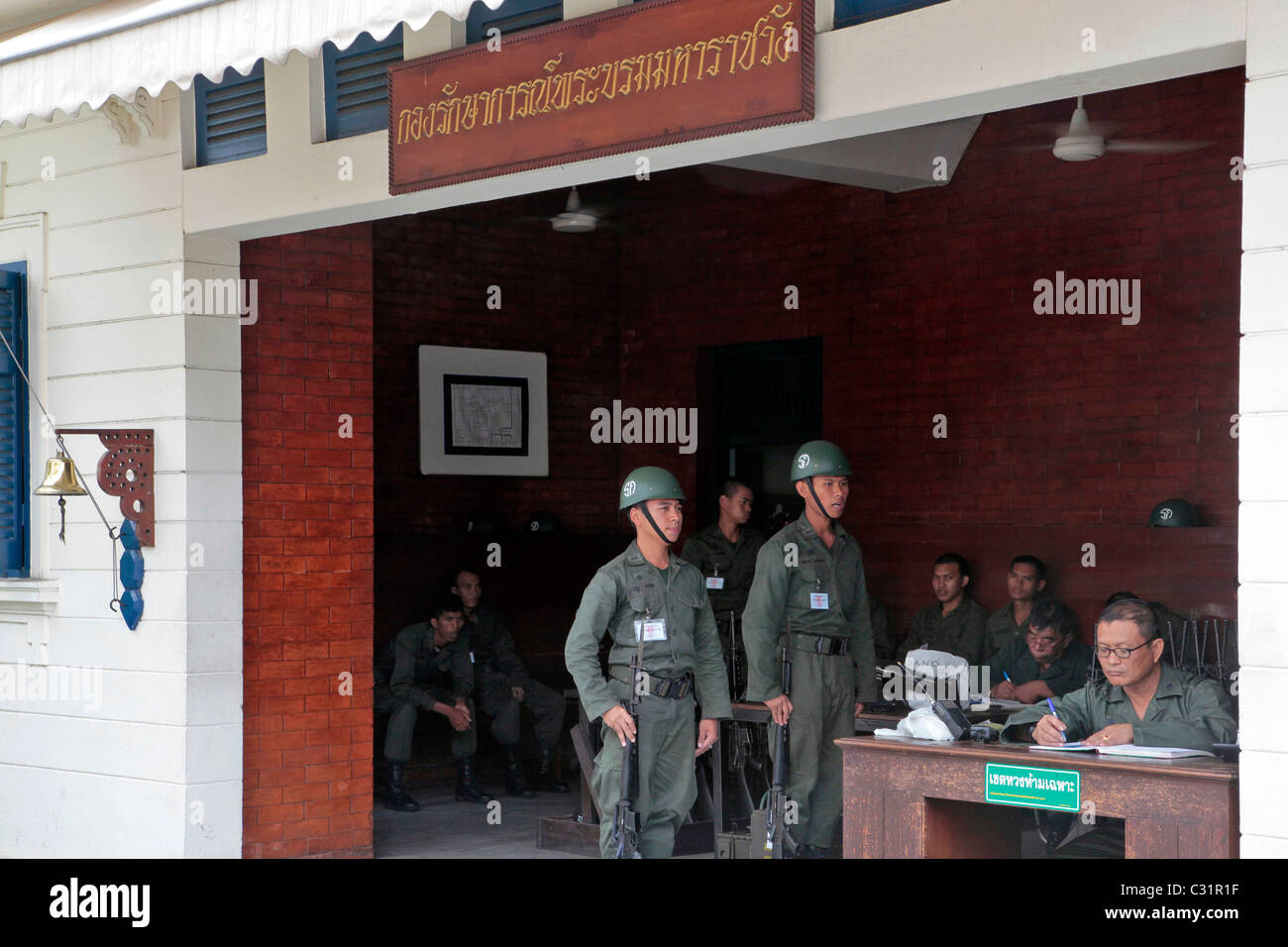 SOLDIERS IN THE GUARDS’ POST, ENTRANCE TO THE ROYAL GRAND PALACE OF ...