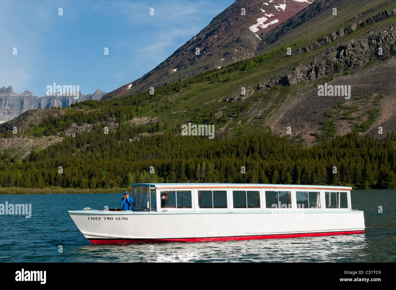 Chief Two Guns boat, Swiftcurrent Lake, Many Glaciers area, Glacier ...