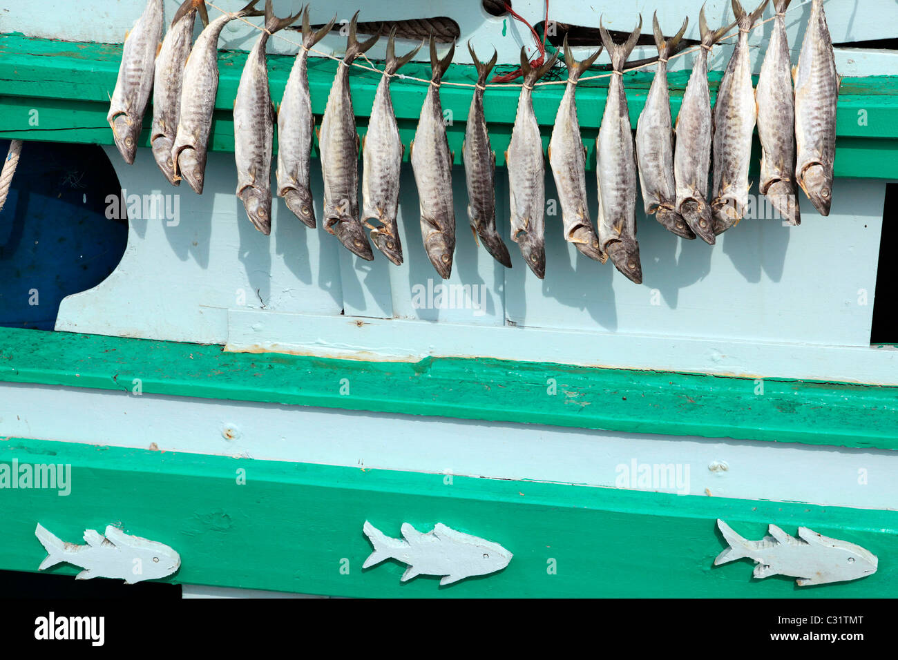 FISH DRYING ON A BOAT, FISHING PORT OF BANG SAPHAN, THAILAND, ASIA ...