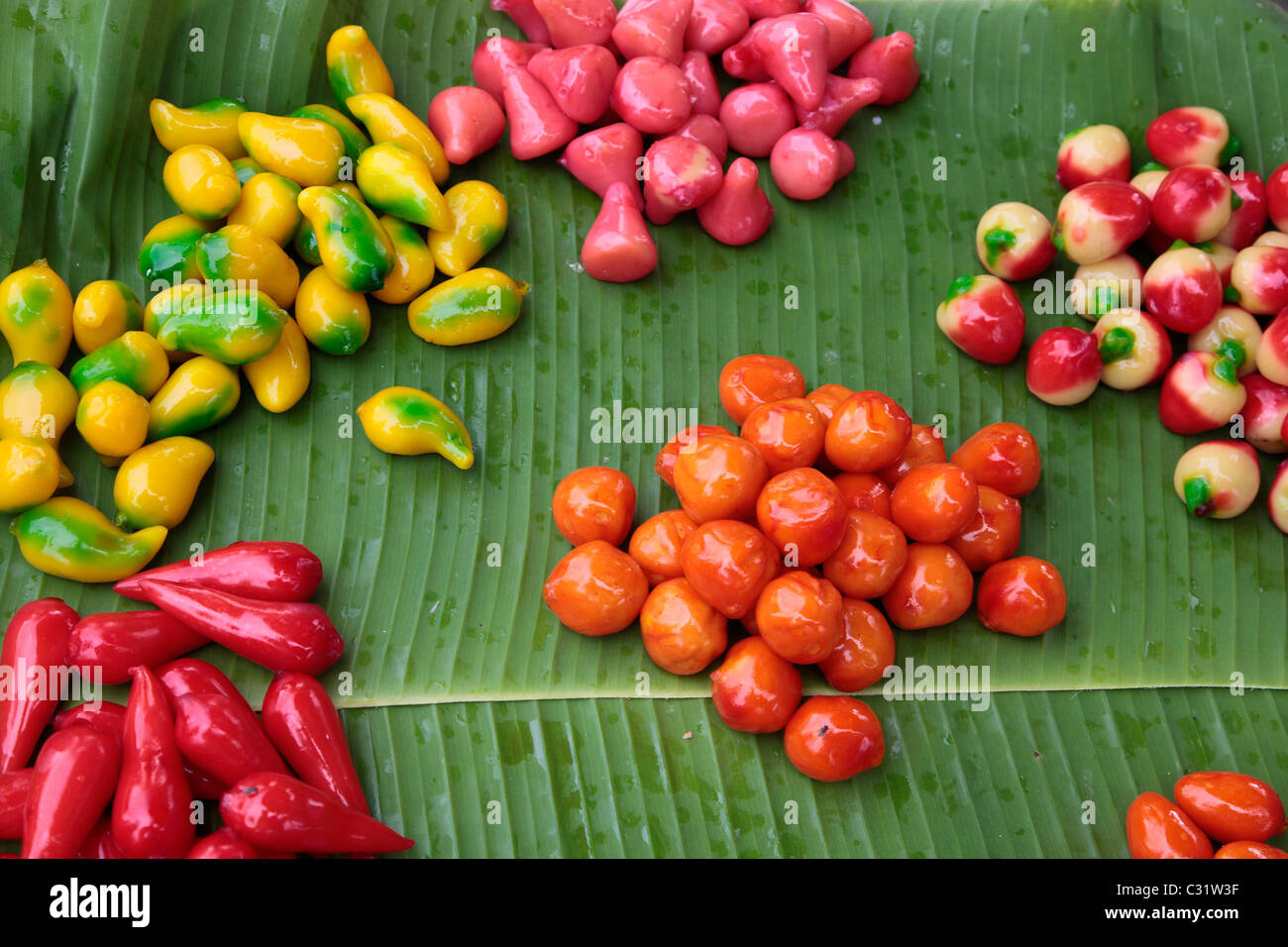 THAI SWEETS, CANDY IN THE SHAPE OF TROPICAL FRUIT, MARKET IN BANG ...