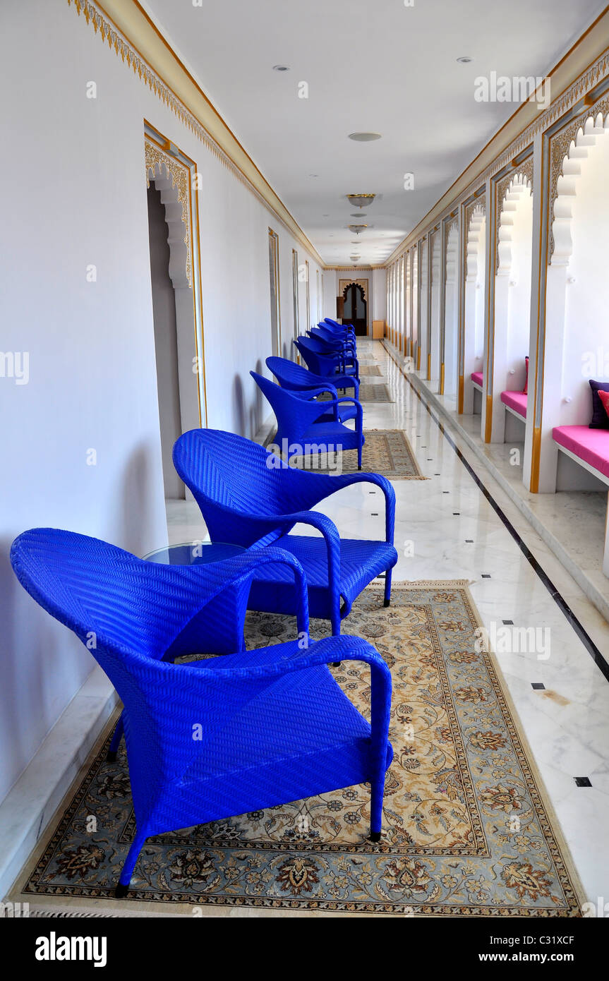 Blue chairs on the veranda of a Palace in India Stock Photo - Alamy