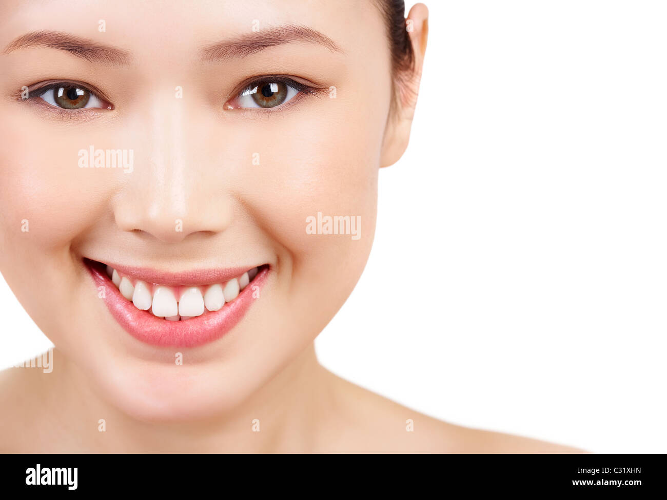 Face of Asian female smiling on white background Stock Photo - Alamy