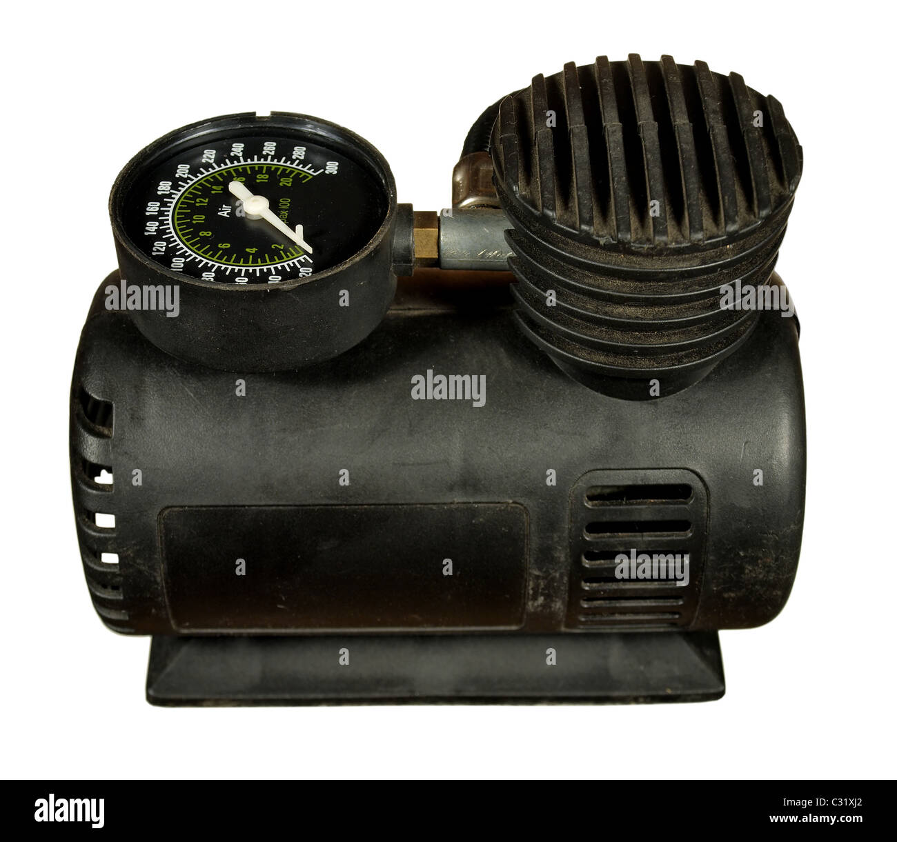 Car air compressor with a manometer on a white background Stock Photo ...