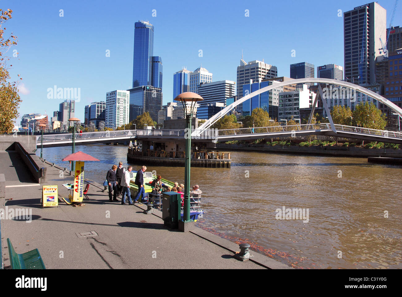 The south bank of the Yarra River and Pedestrian bridge central ...