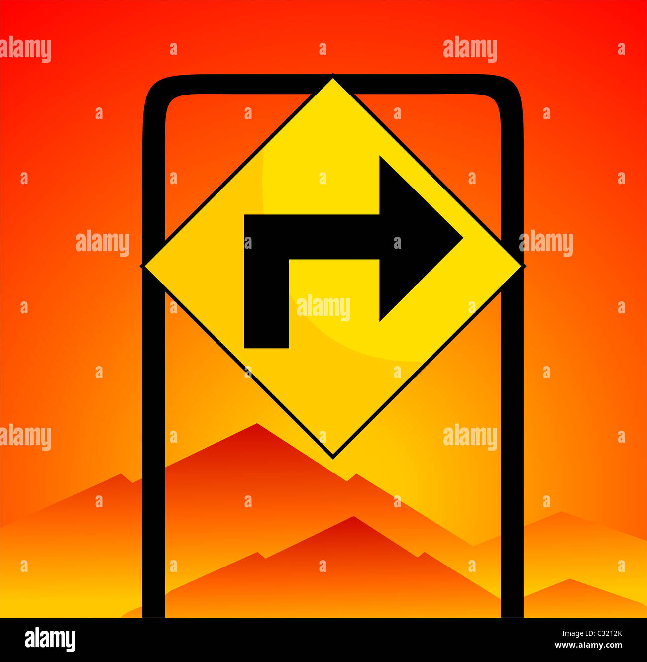 arrow printed yellow sign board Stock Photo - Alamy