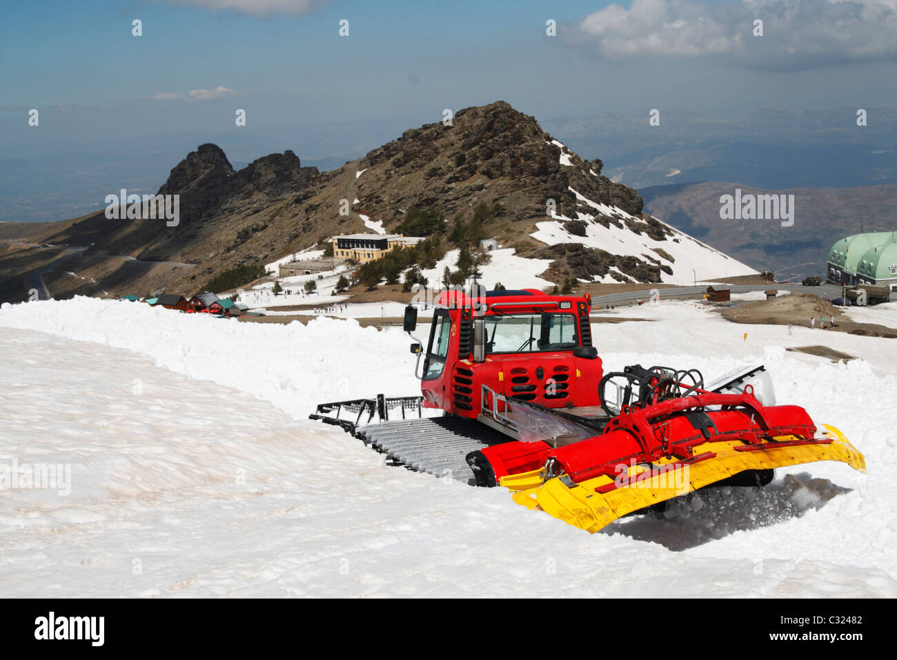 Snow plough at ski resort in Sierra Nevada mountains near Granada ...