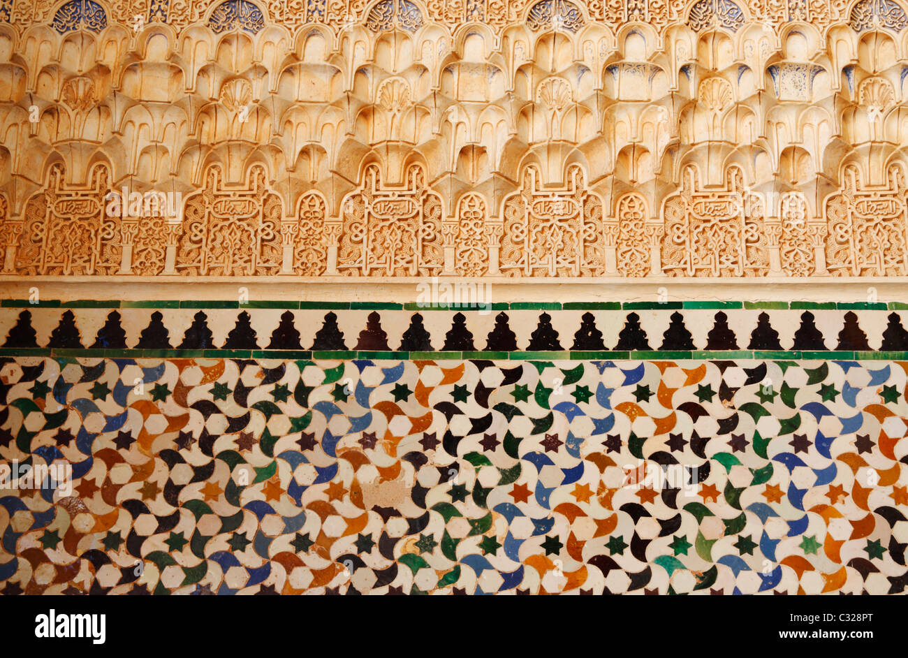 Tiles and wall detail inside La Alhambra, Granada, Andalucia, Spain ...