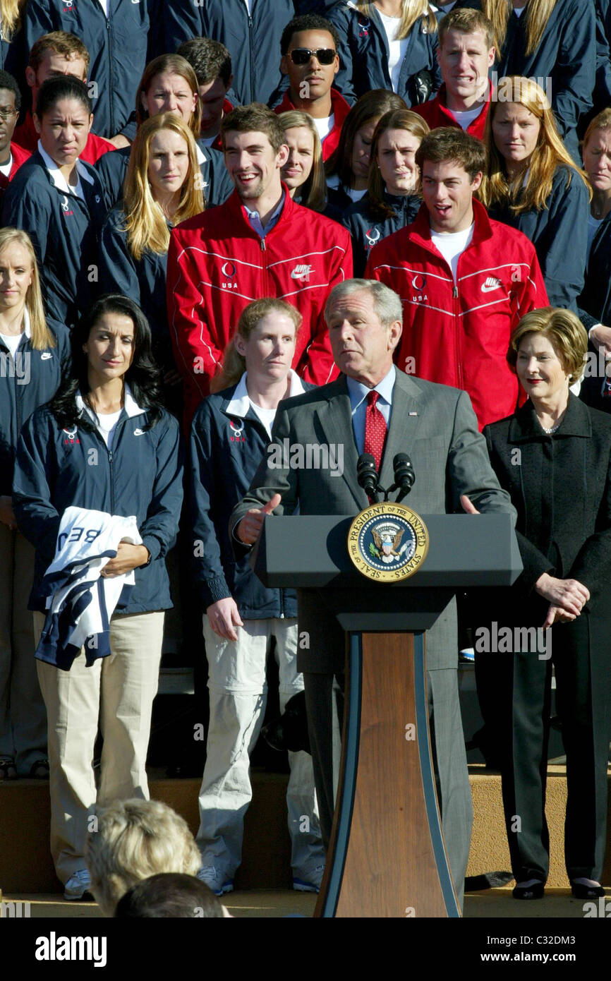 President George W. Bush and First Lady Laura Bush greet US Olympians ...