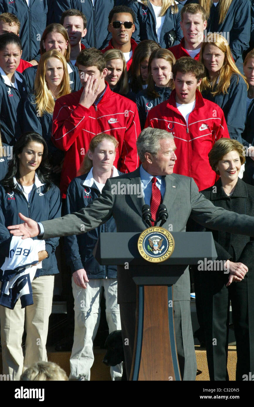 President George W. Bush and First Lady Laura Bush greet US Olympians ...