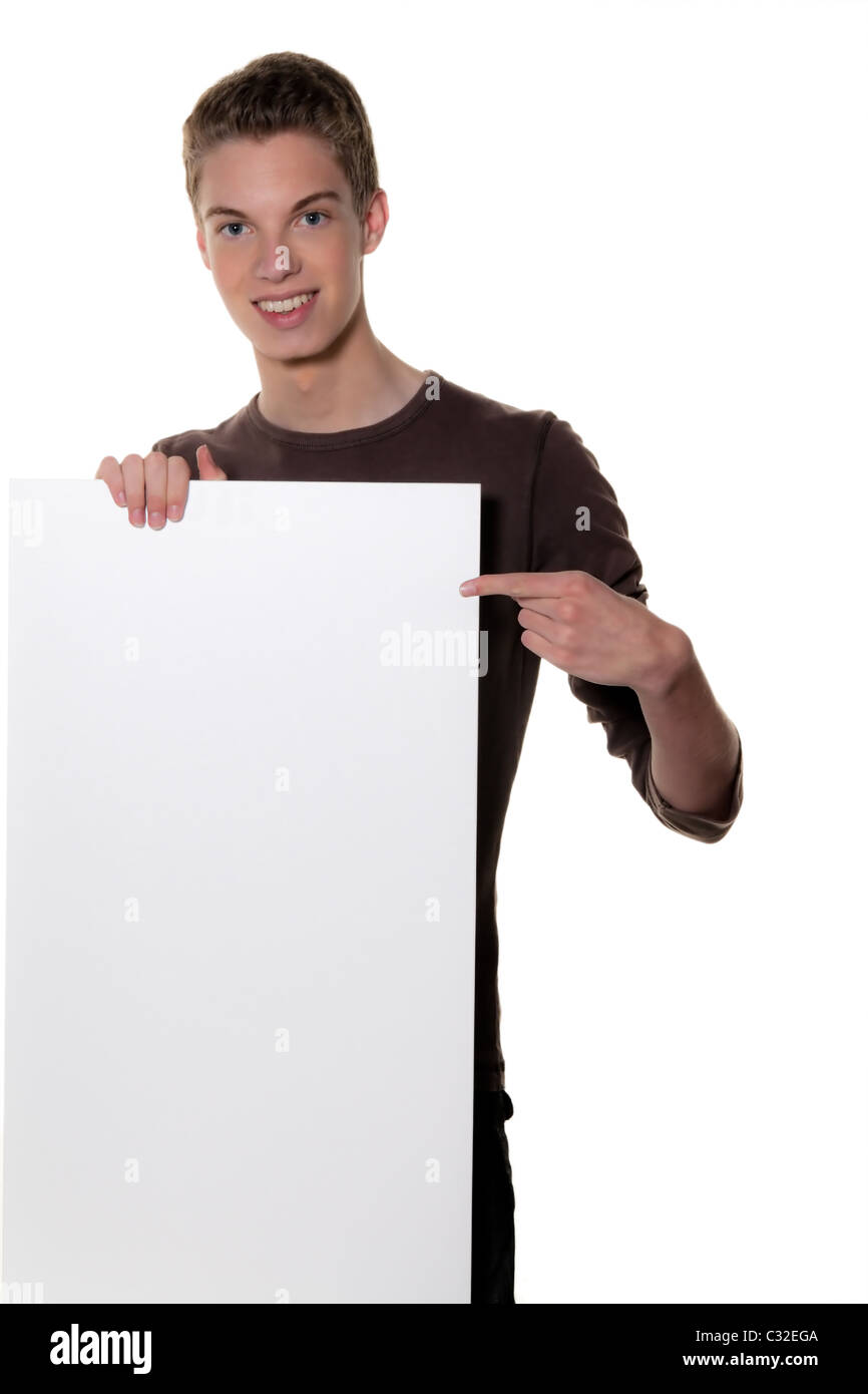 Young man a wake empty poster for notice Stock Photo - Alamy