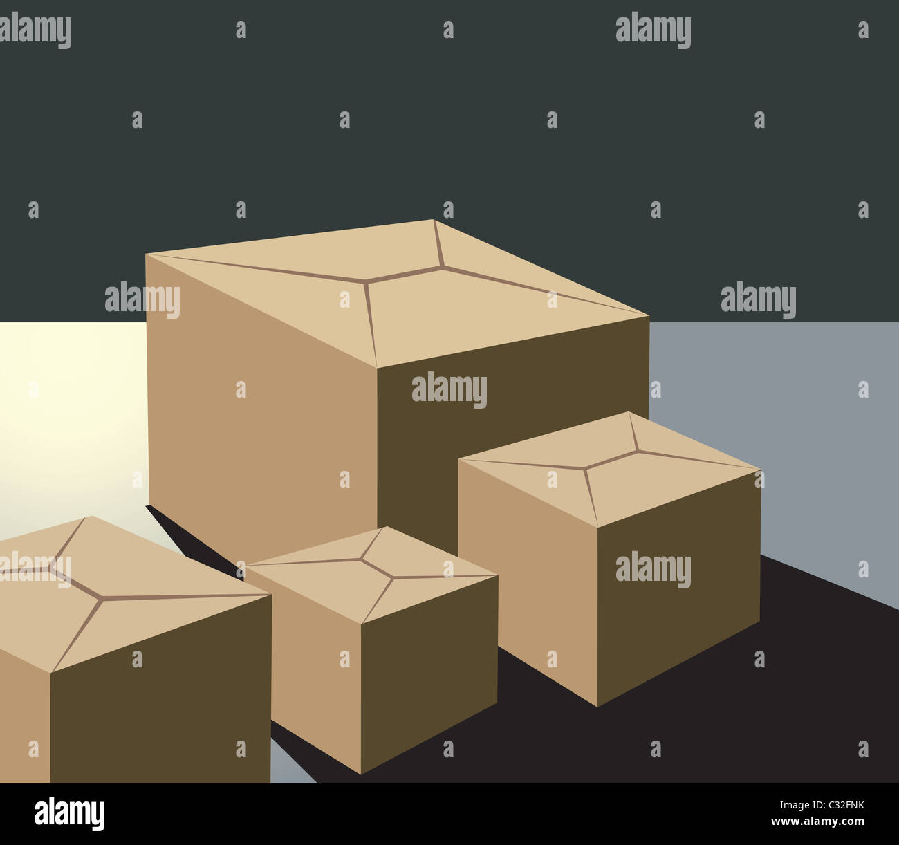 four parcel boxes Stock Photo - Alamy