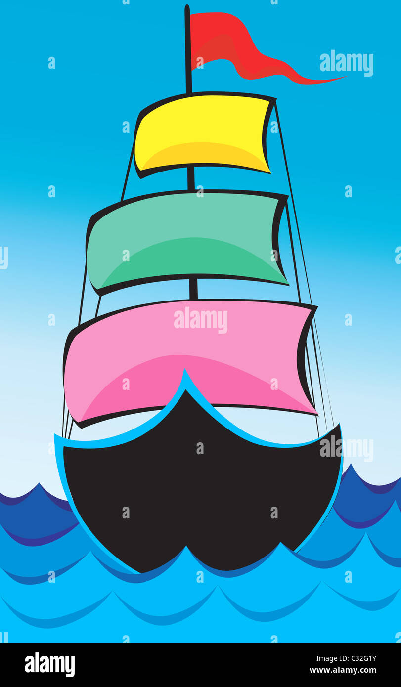 sailing vessel with red flag at sea Stock Photo - Alamy