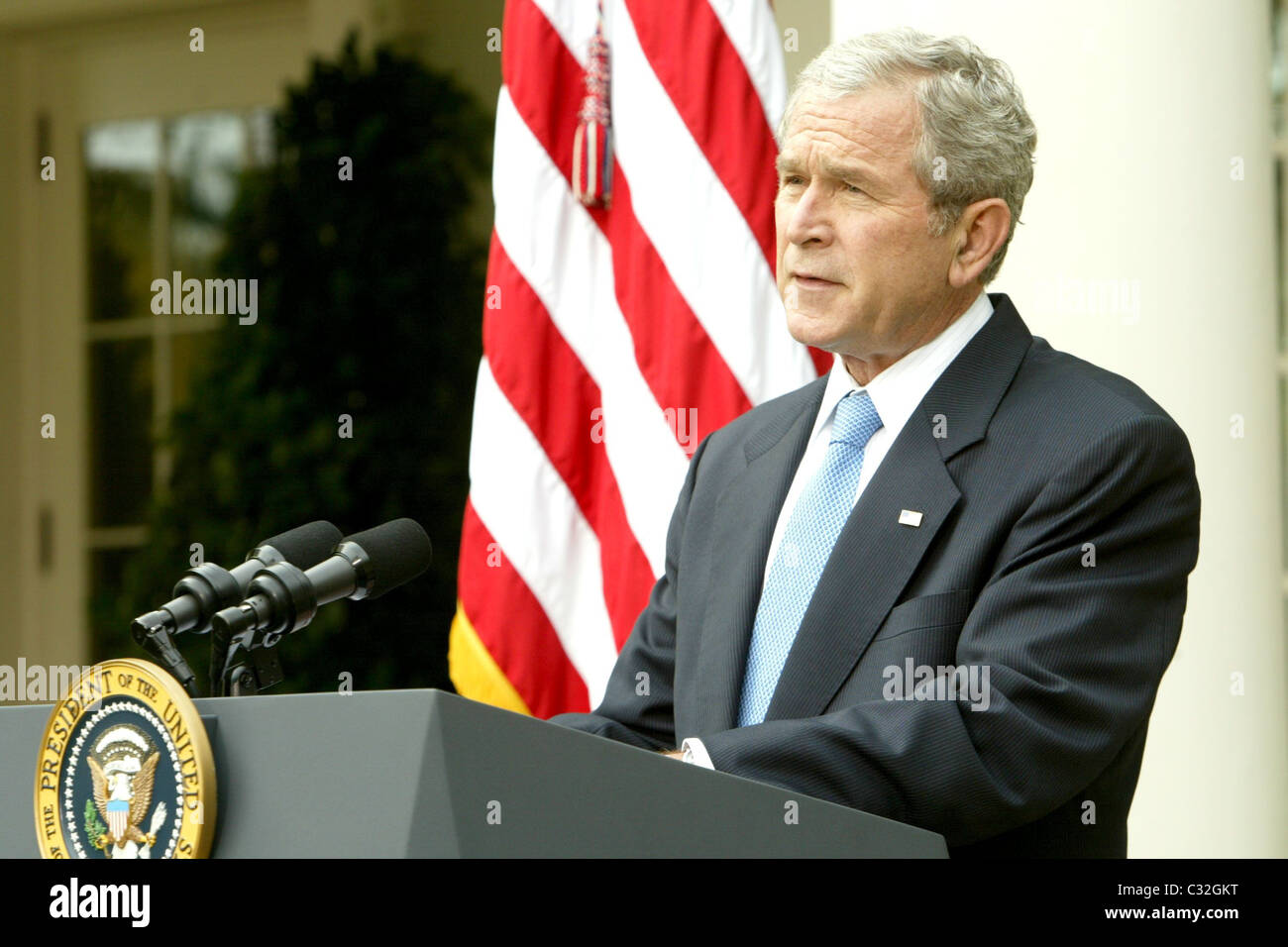 U.S. President George W. Bush delivered a speech from the Rose Garden a ...