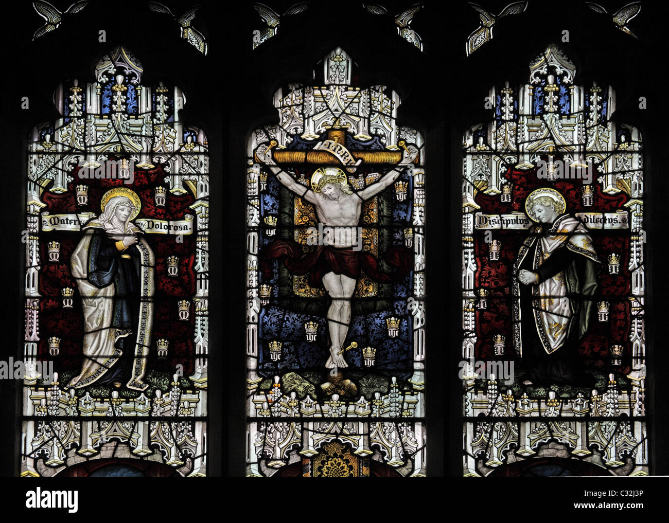 A stained glass window by C E Kempe & Co. depicting the Crucifixion, St ...