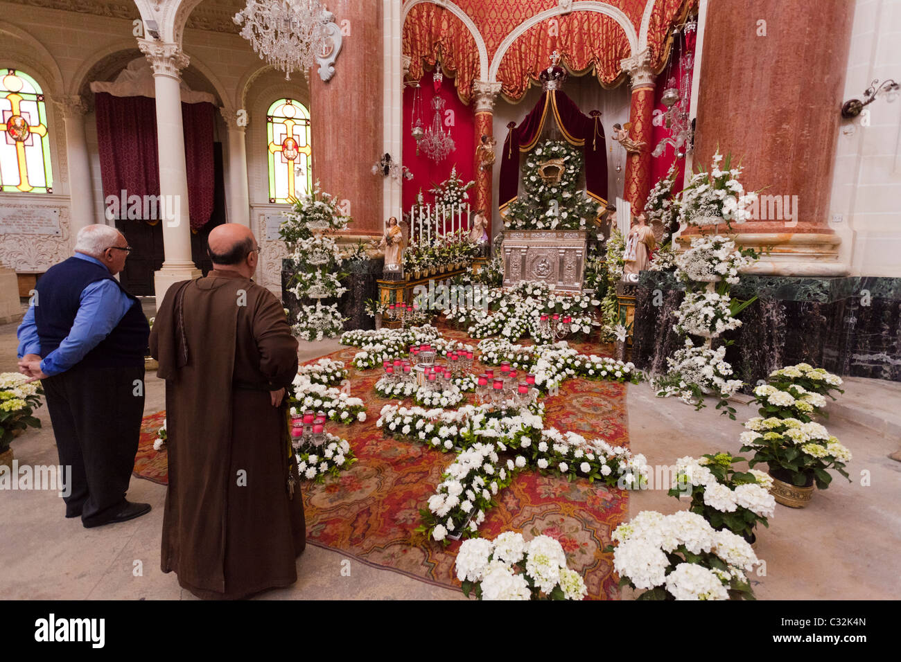 Preparations for flowers for easter, at the Carmelite church, Valletta ...