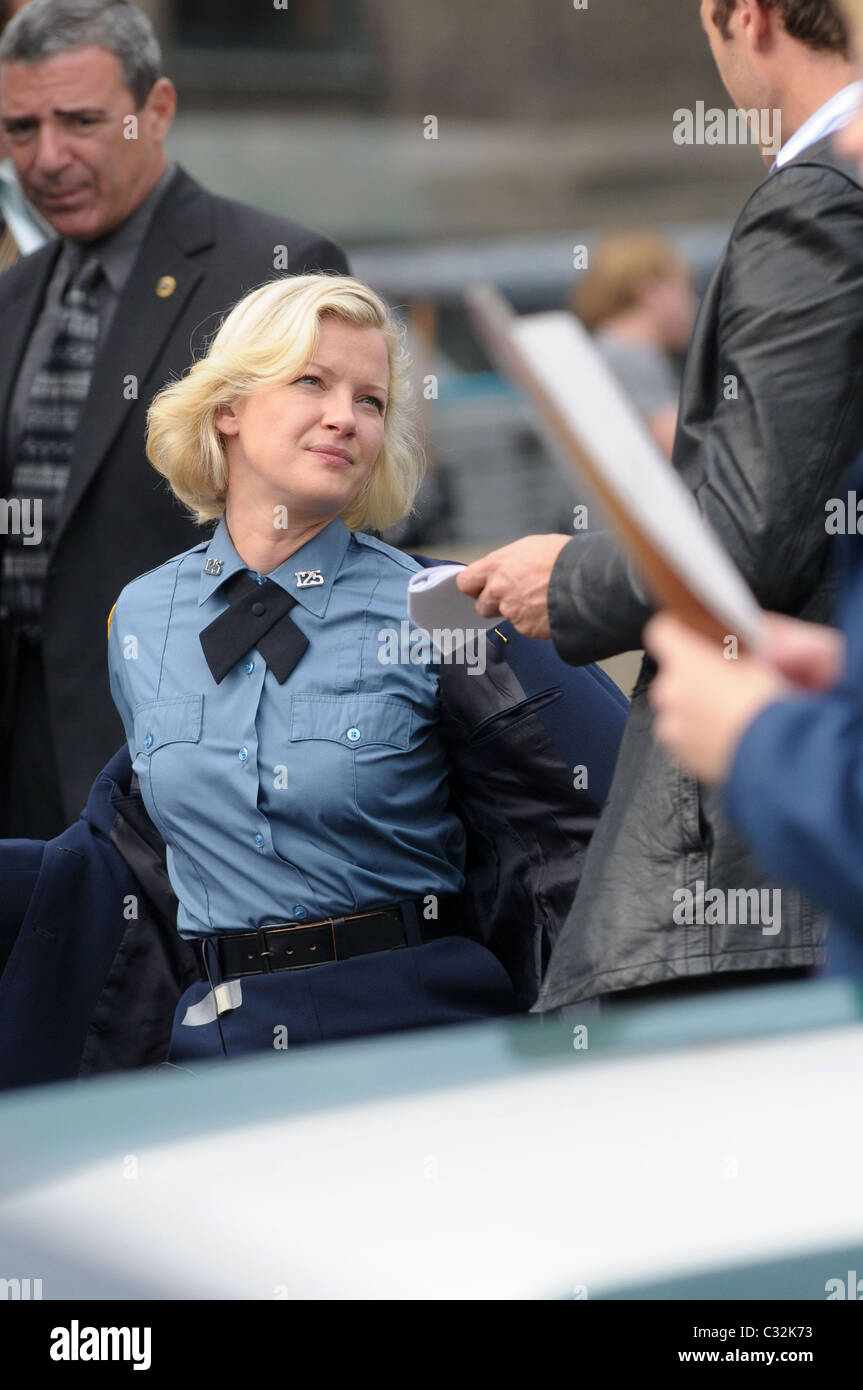 Gretchen Mol on the set of 'Life On Mars' filming at Coler-Goldwater ...