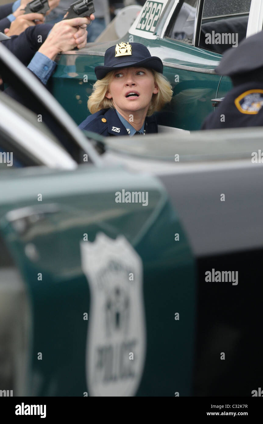 Gretchen Mol on the set of 'Life On Mars' filming at Coler-Goldwater ...