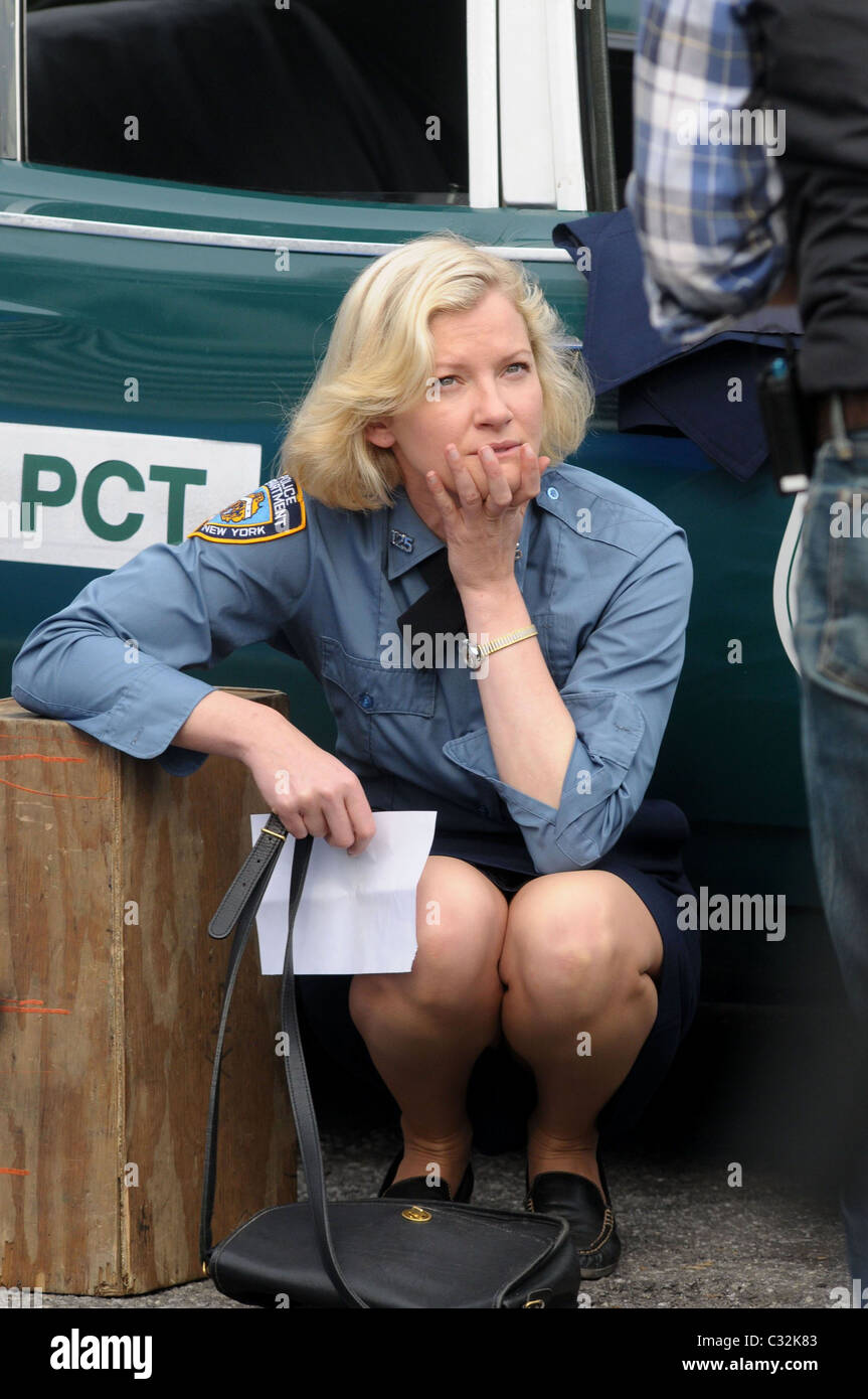 Gretchen Mol on the set of 'Life On Mars' filming at Coler-Goldwater ...