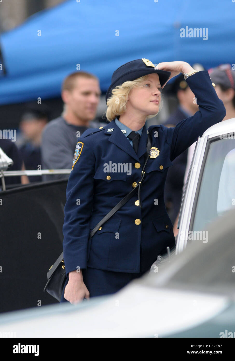 Gretchen Mol on the set of 'Life On Mars' filming at Coler-Goldwater ...