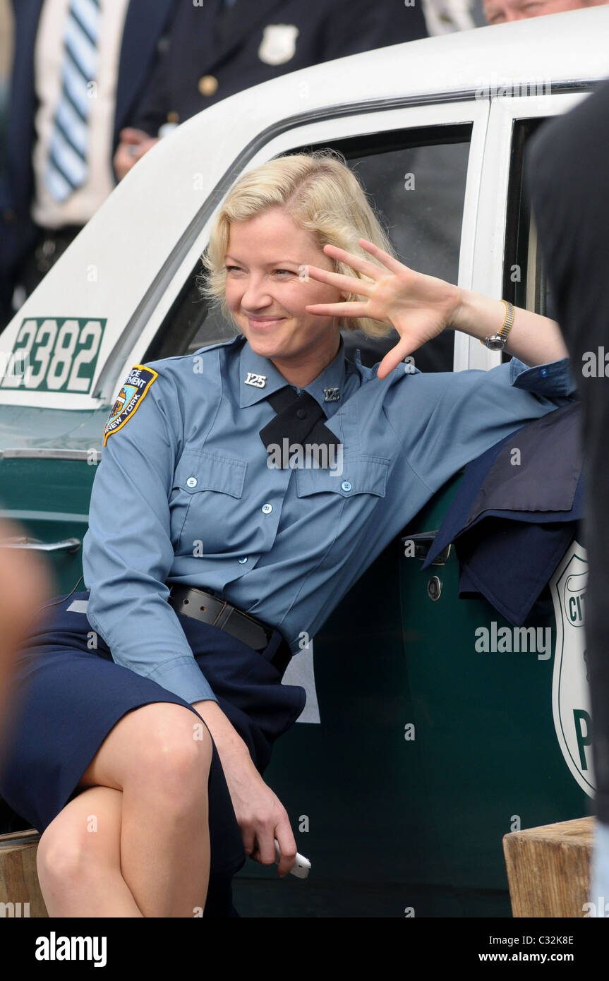 Gretchen Mol on the set of 'Life On Mars' filming at Coler-Goldwater ...