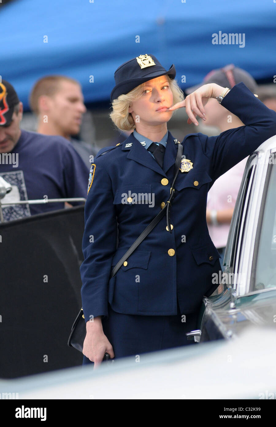 Gretchen Mol on the set of 'Life On Mars' filming at Coler-Goldwater ...