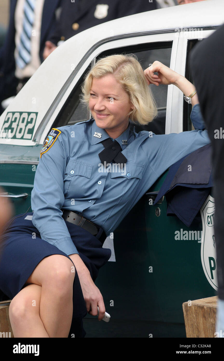 Gretchen Mol on the set of 'Life On Mars' filming at Coler-Goldwater ...