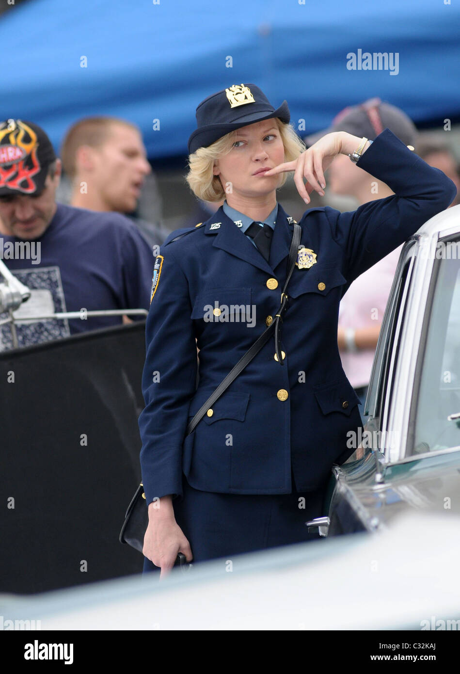 Gretchen Mol on the set of 'Life On Mars' filming at Coler-Goldwater ...