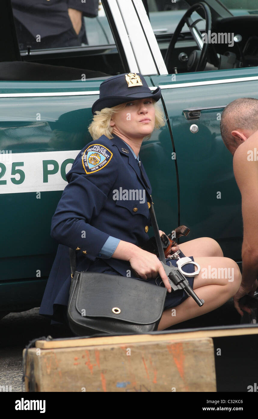 Gretchen Mol on the set of 'Life On Mars' filming at Coler-Goldwater ...