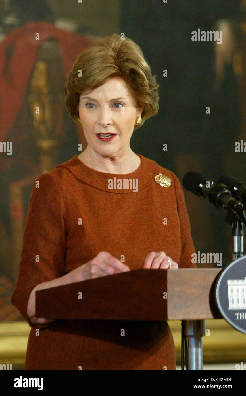 First lady Laura Bush delivers remarks at a luncheon to honor spouses ...