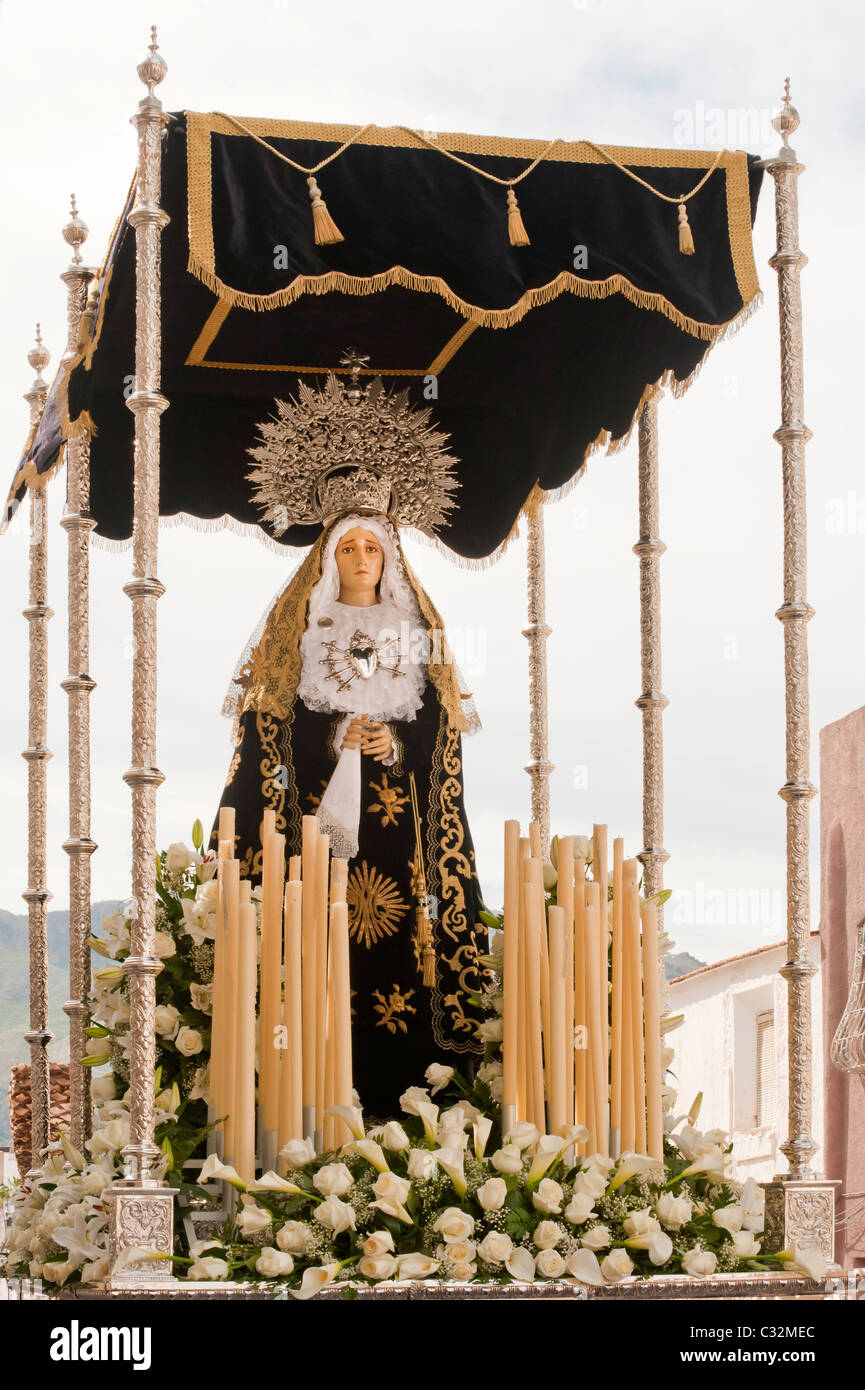 Virgin Mary Sculpture on a float in a procession on Good Friday in ...