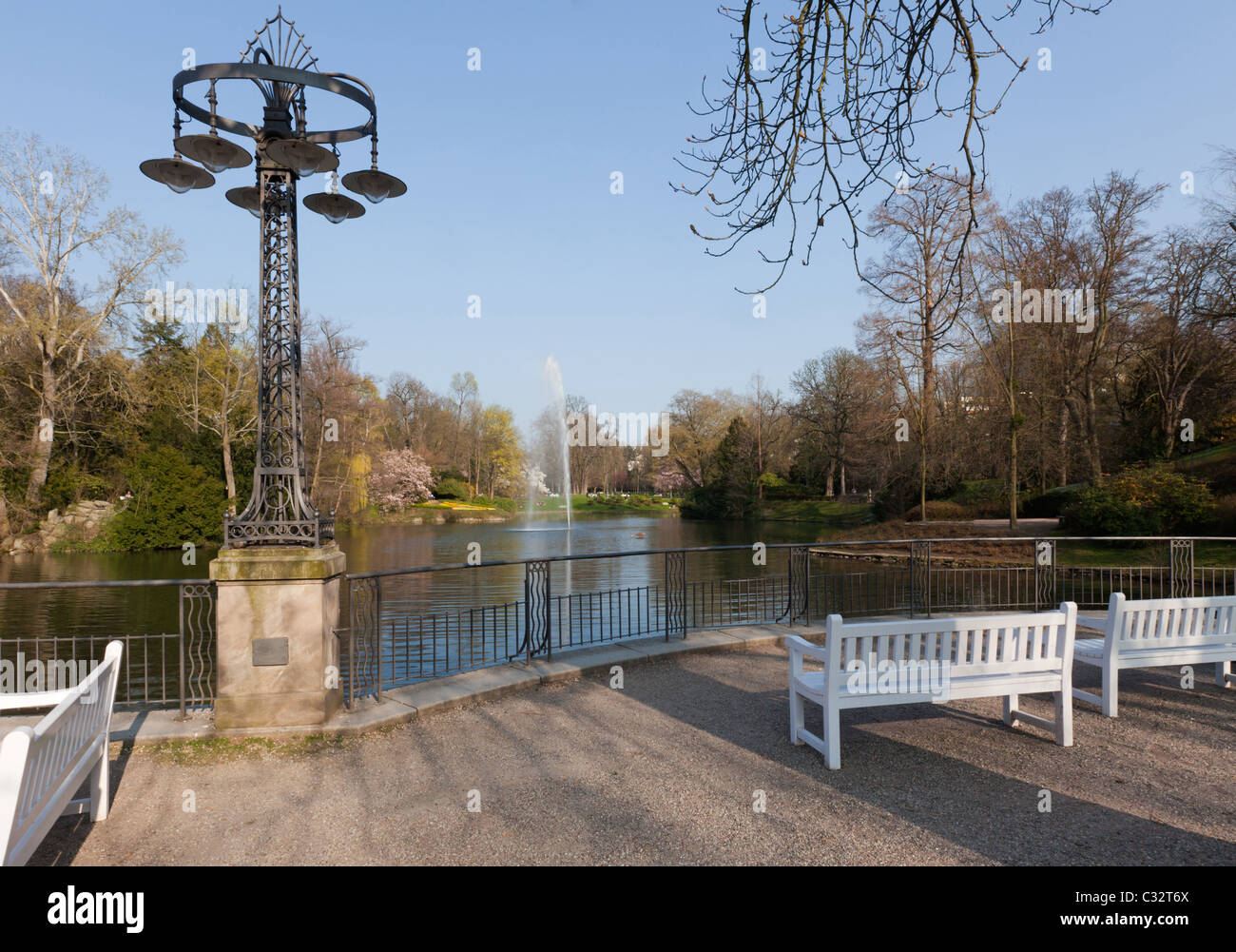 The beautiful Kurpark in Wiesbaden in early Spring, one of the ...