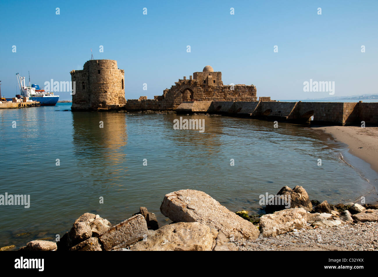 Crusader castle . Sidon ( Saida ) , Mediterranean shoreline.Lebanon ...
