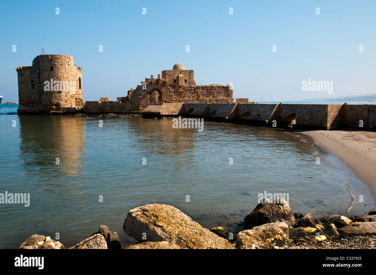 Crusader castle . Sidon ( Saida ) , Mediterranean shoreline.Lebanon ...