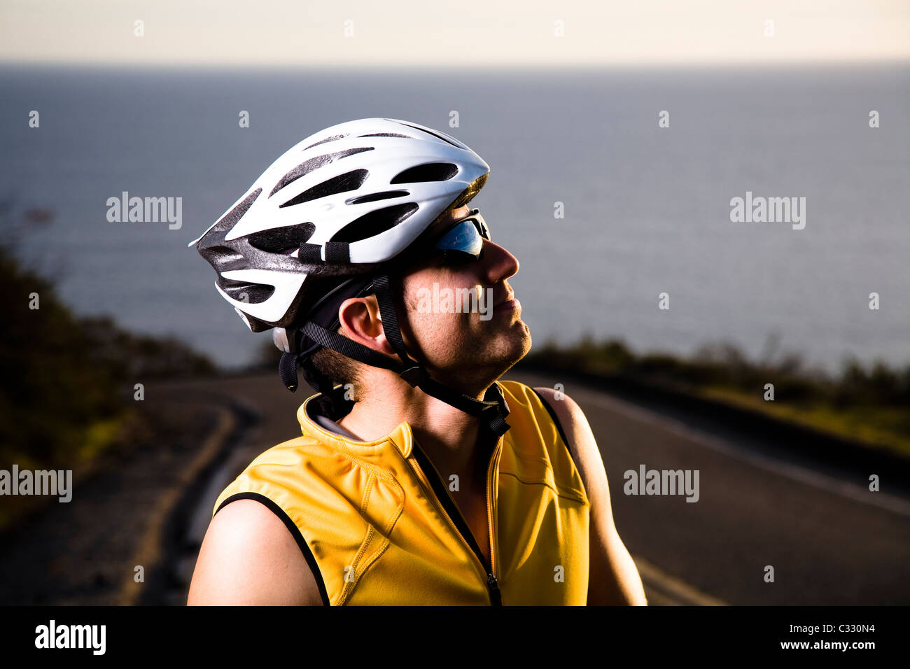 A road cyclist poses for a portrait in Malibu, California Stock Photo ...