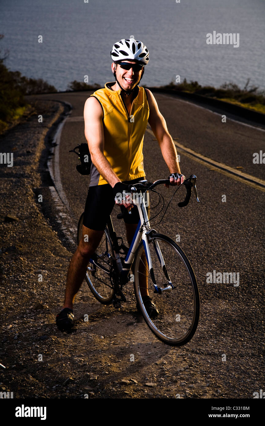 A road cyclist poses for a portrait in Malibu, California Stock Photo ...