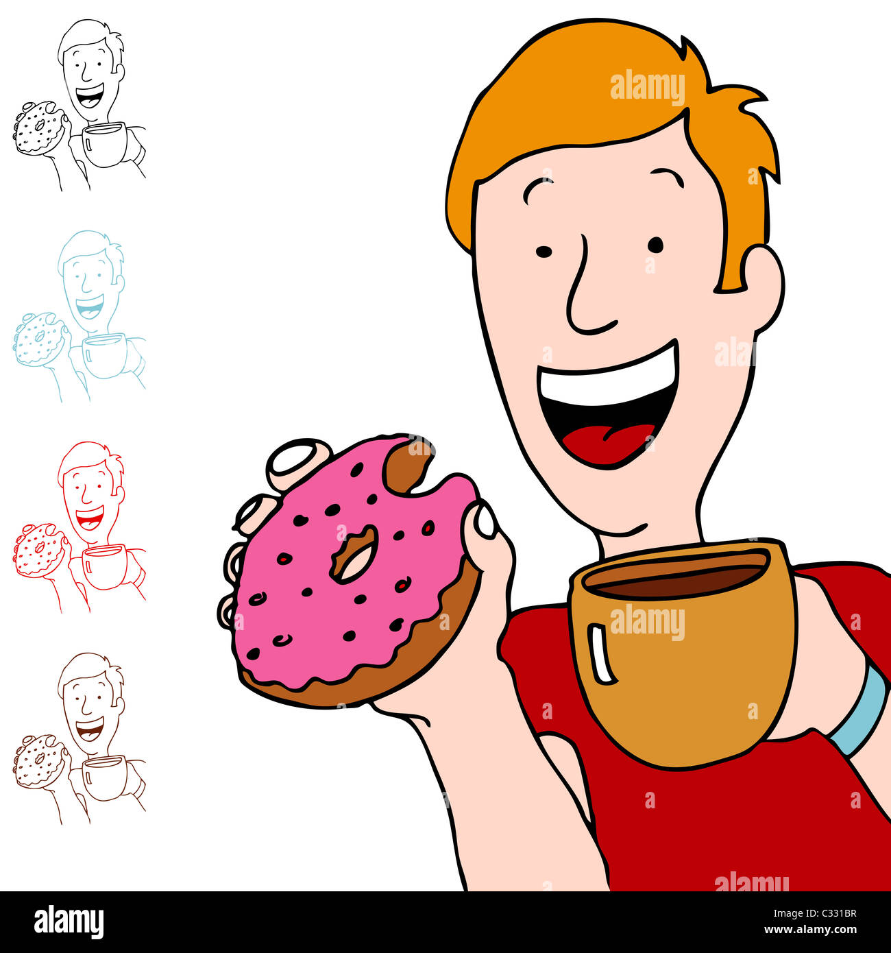 Cartoon illustration man eating donut hi-res stock photography and ...