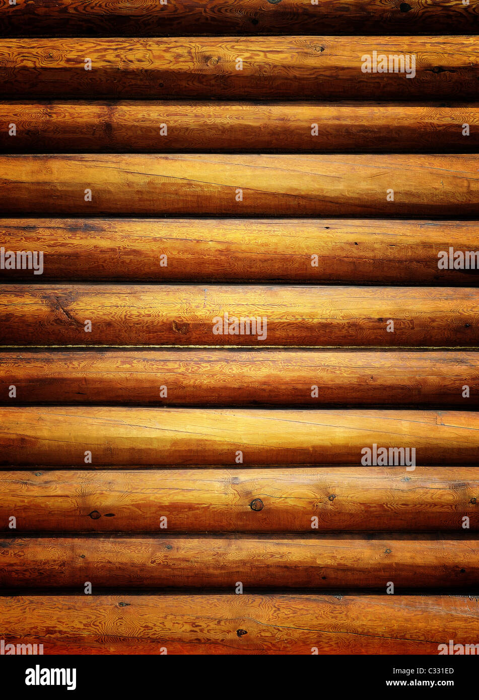 Wooden logs wall of rural house background Stock Photo - Alamy