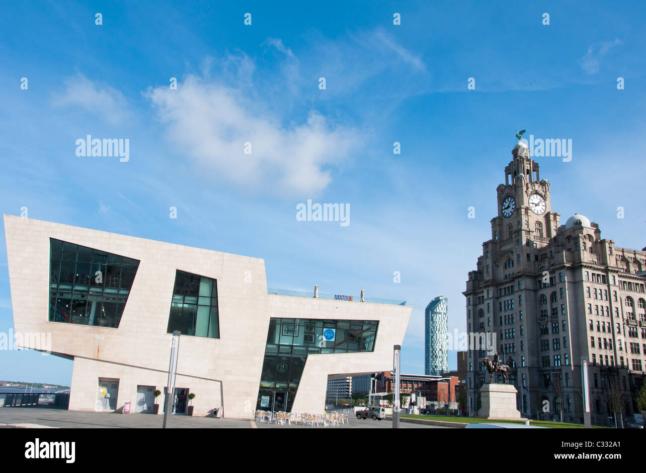Liverpool pier head Mersey ferry terminal next to the Liver building ...