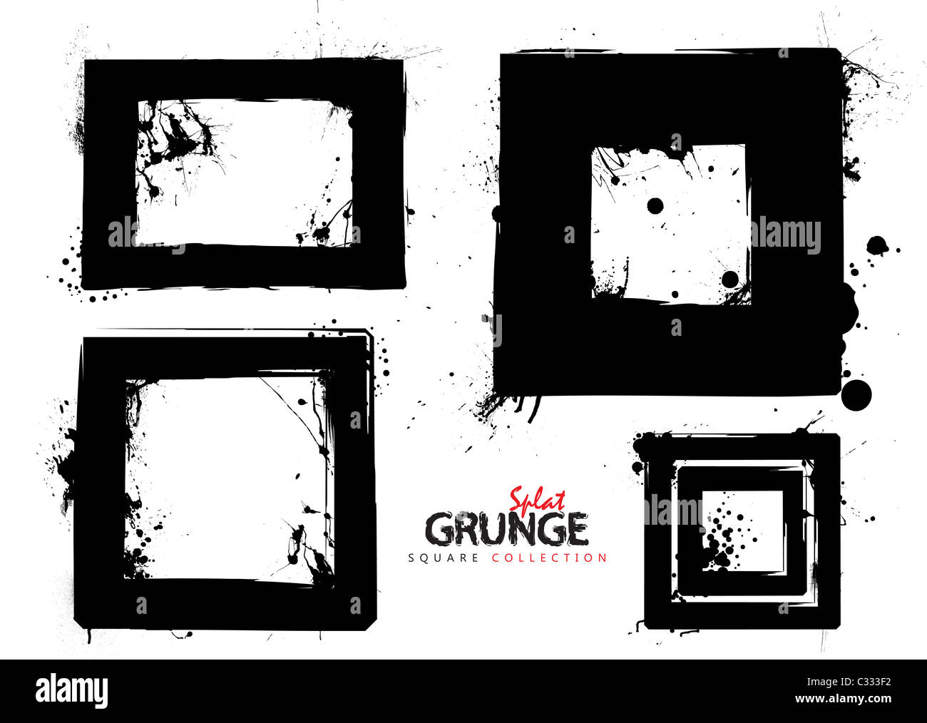 Four black square grunge ink splat frames or borders Stock Photo - Alamy