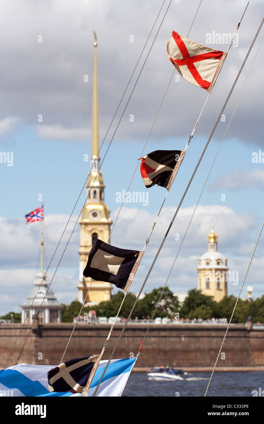 Marine flags on the background of Peter and Paul Fortress Stock Photo ...