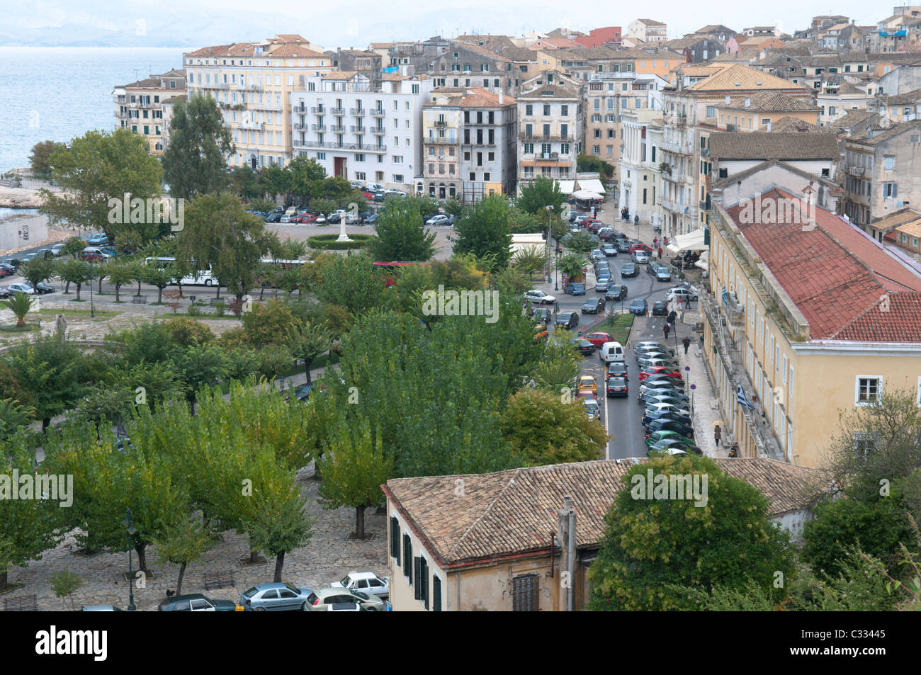Corfu, Greece. October. Rooftops and park beside The Old Port. Corfu ...