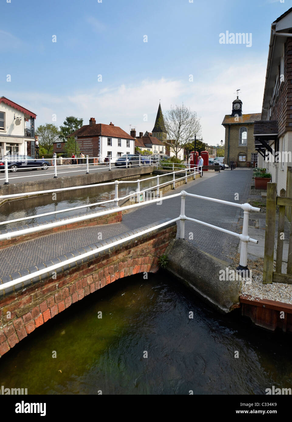 stockbridge high street with river test Stock Photo - Alamy