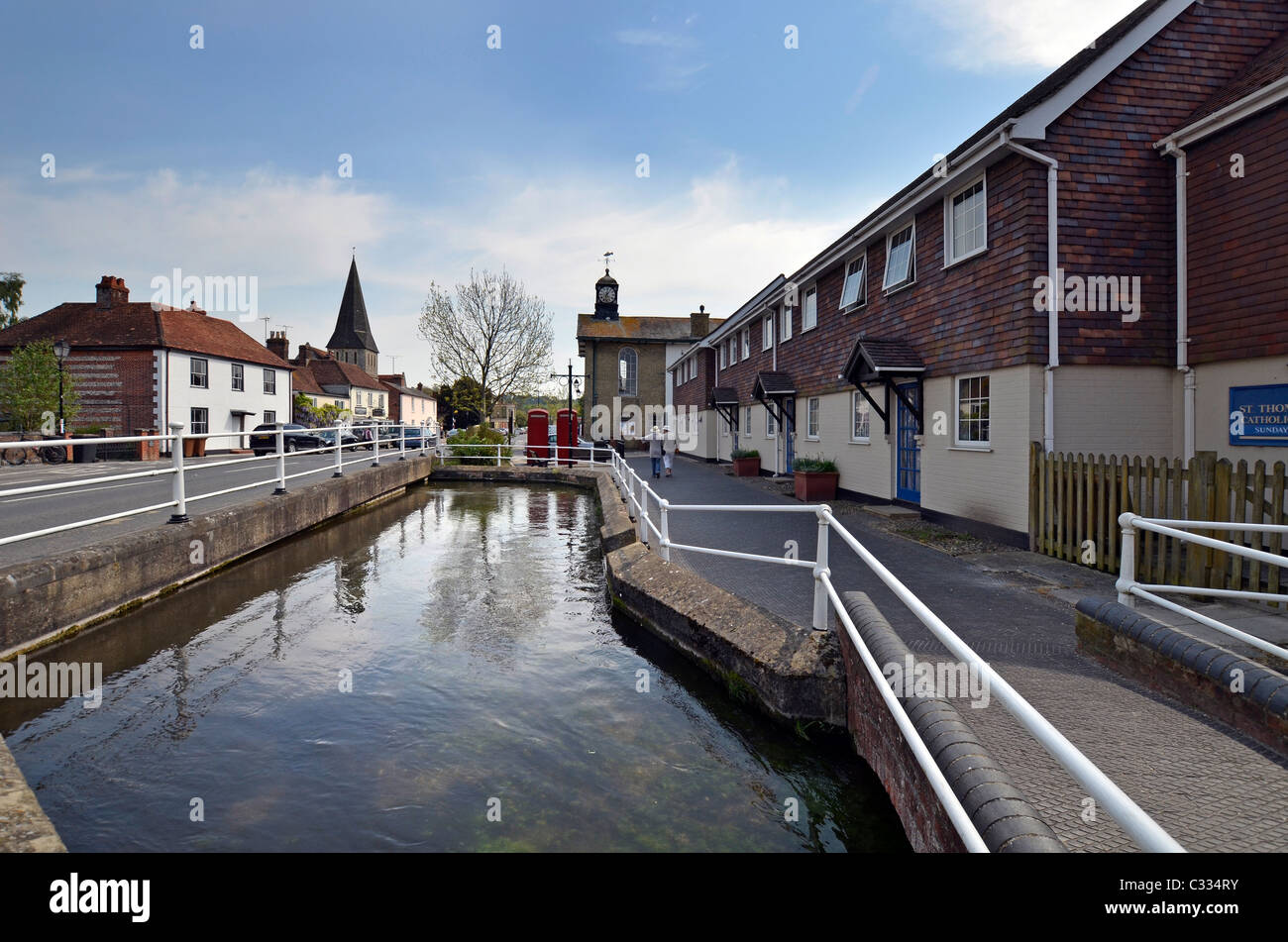 stockbridge high street with river test Stock Photo - Alamy