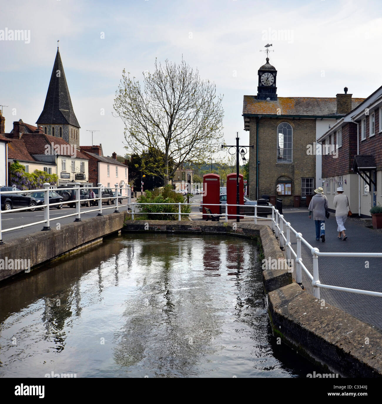 stockbridge high street with river test Stock Photo - Alamy