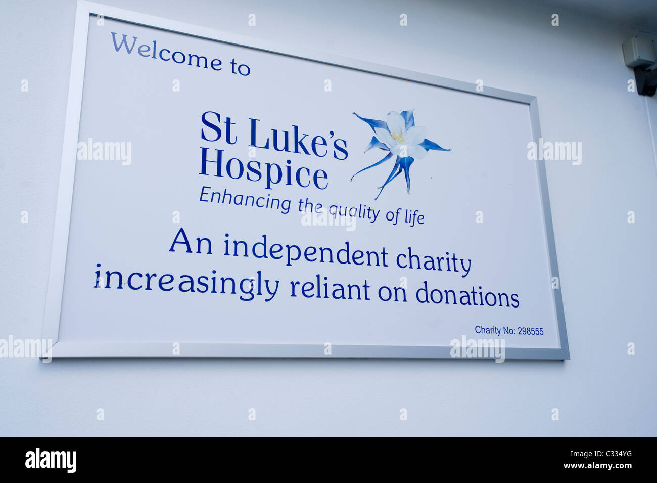 A welcome sign to St Luke's hospice in Harrow, London, an independent ...