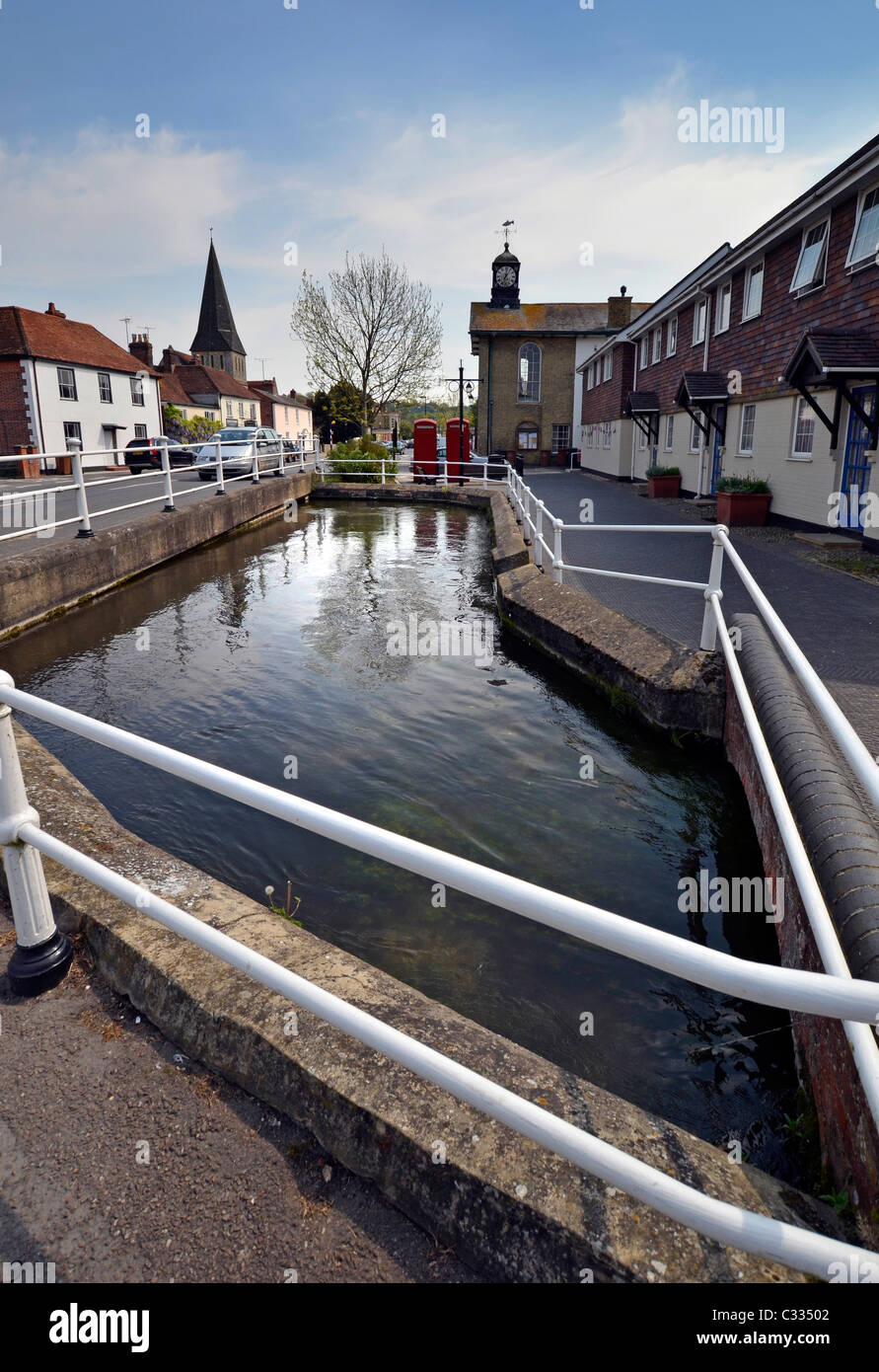 stockbridge high street with river test Stock Photo - Alamy