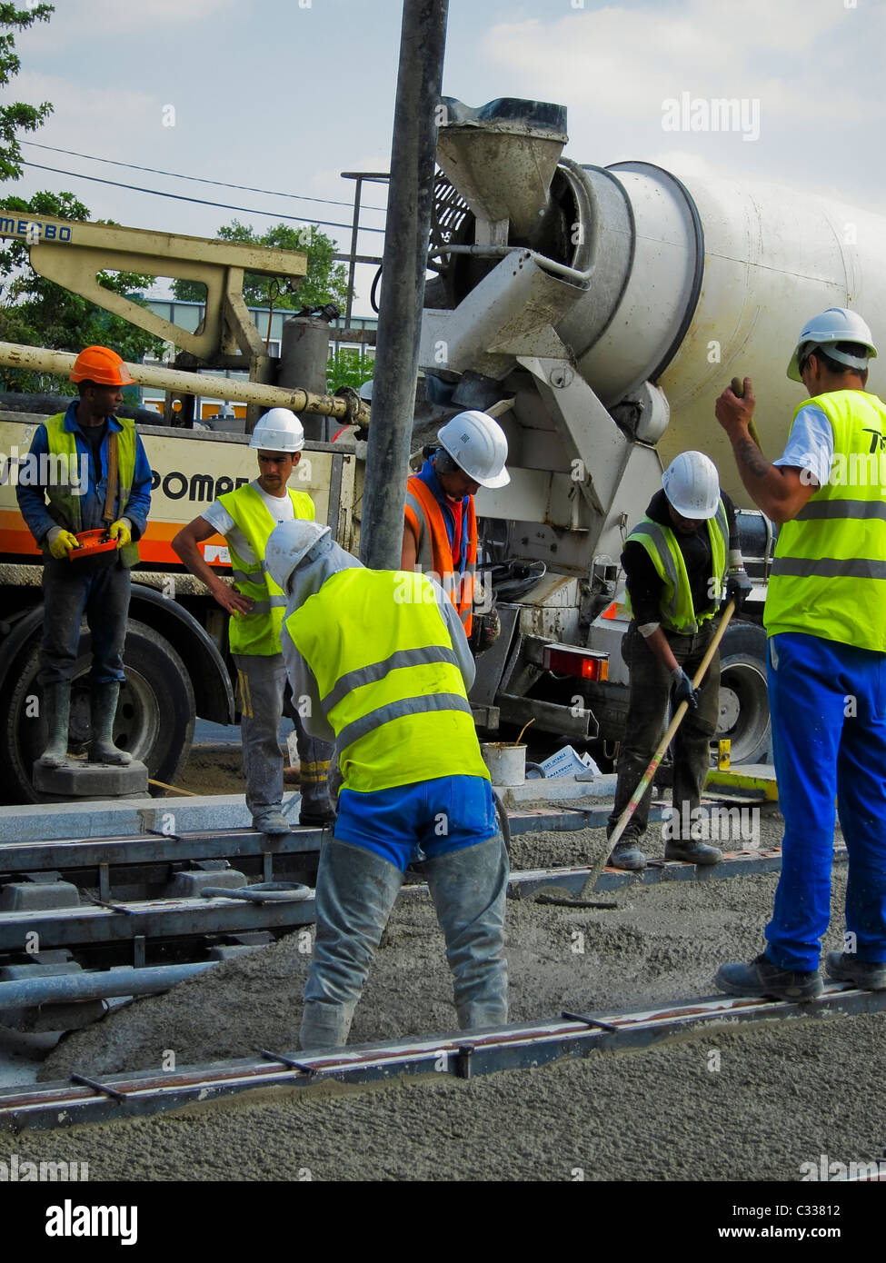Paris, France, Small Group People, Tramway T3 Construction Site, Men ...