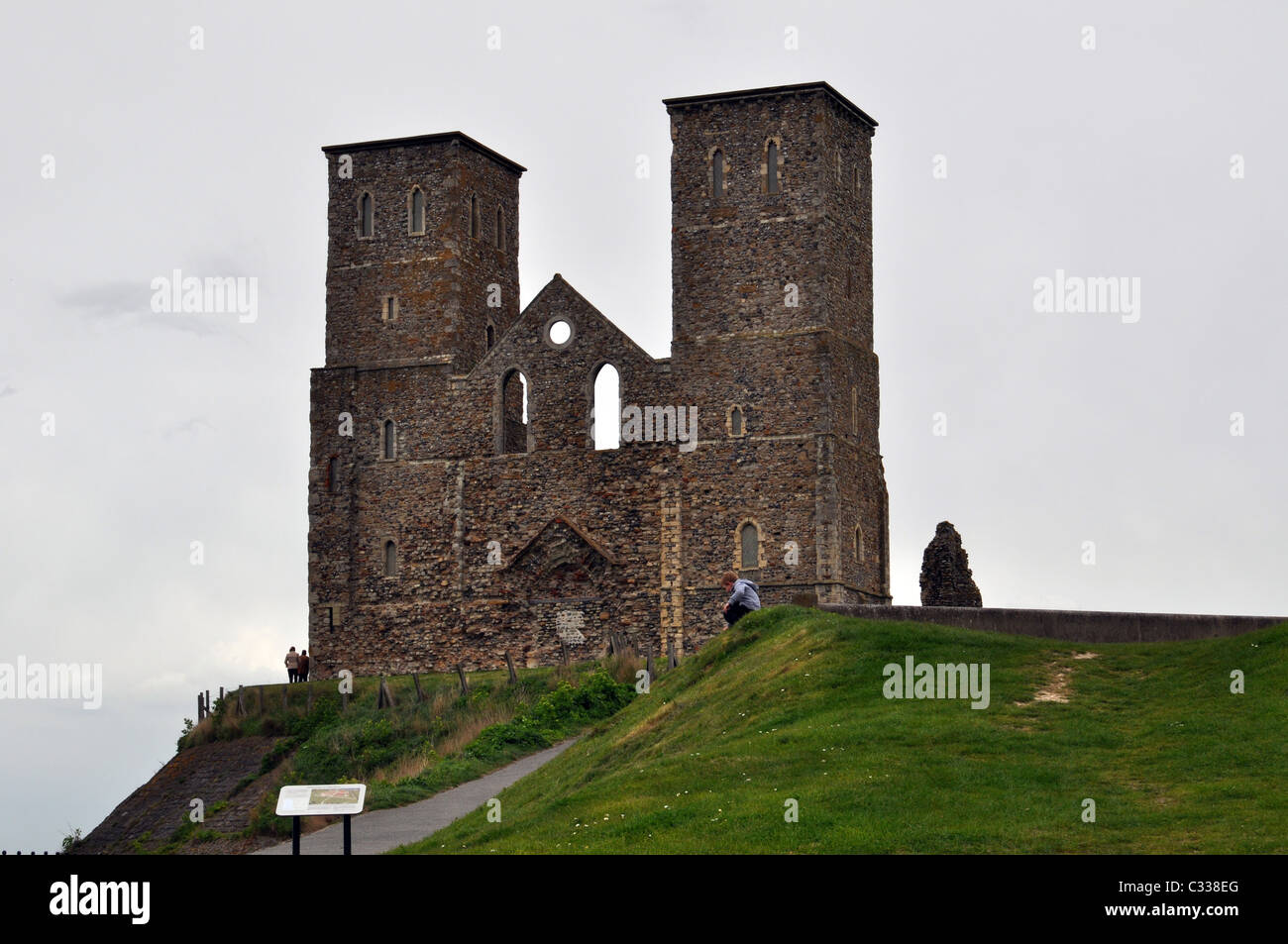 Roman fort at Reculver with the remains of 12th century towers of ...